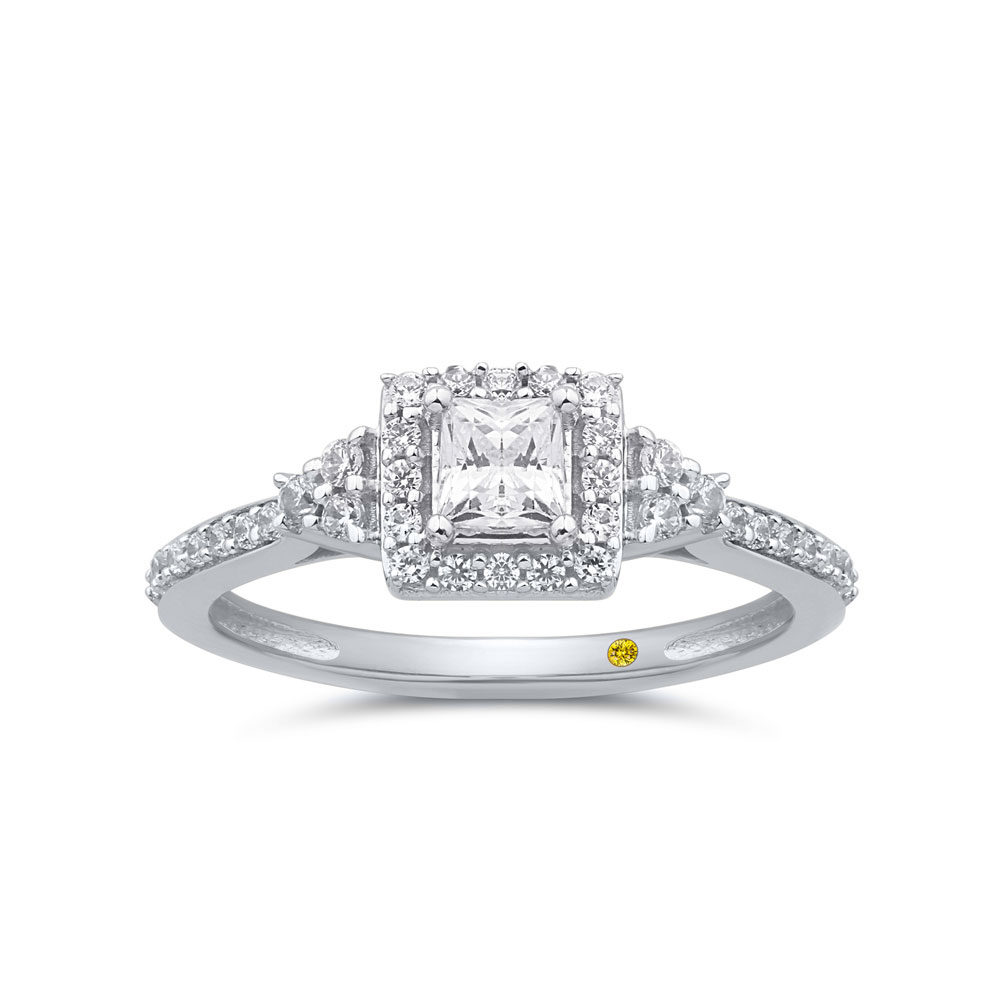 10K White Gold Lab Created Princess Cut Halo Diamond Engagement Ring ...