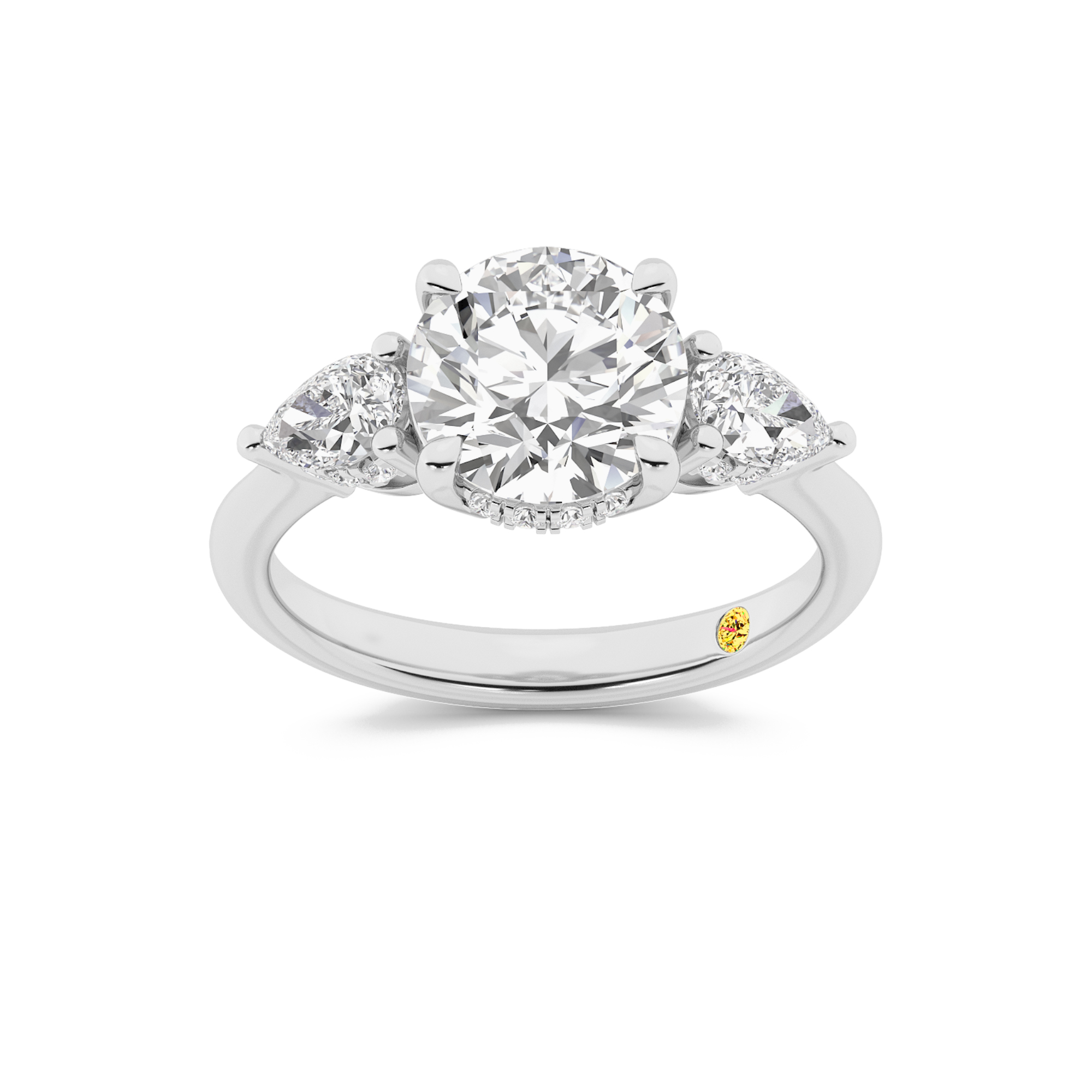 Celestia Three Stone Hidden Halo Lab Diamond Engagement Ring - LA JOYA
