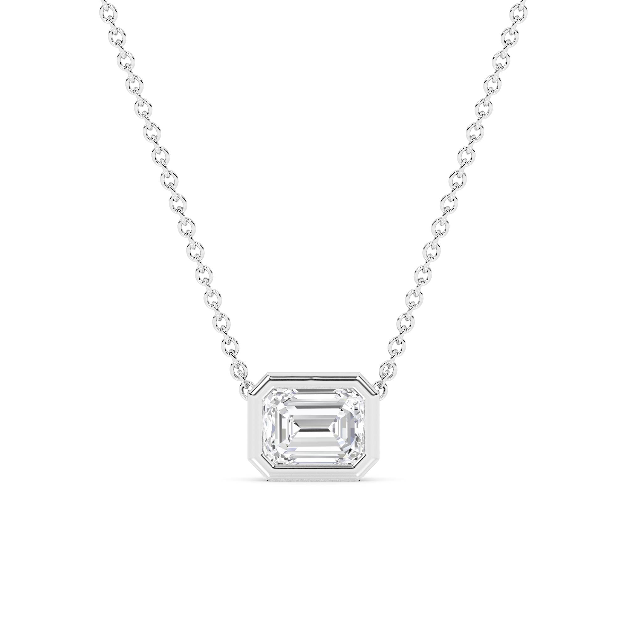 10K White Gold 1/2 ct. tw. East-West Bezel Set Emerald Cut Diamond ...